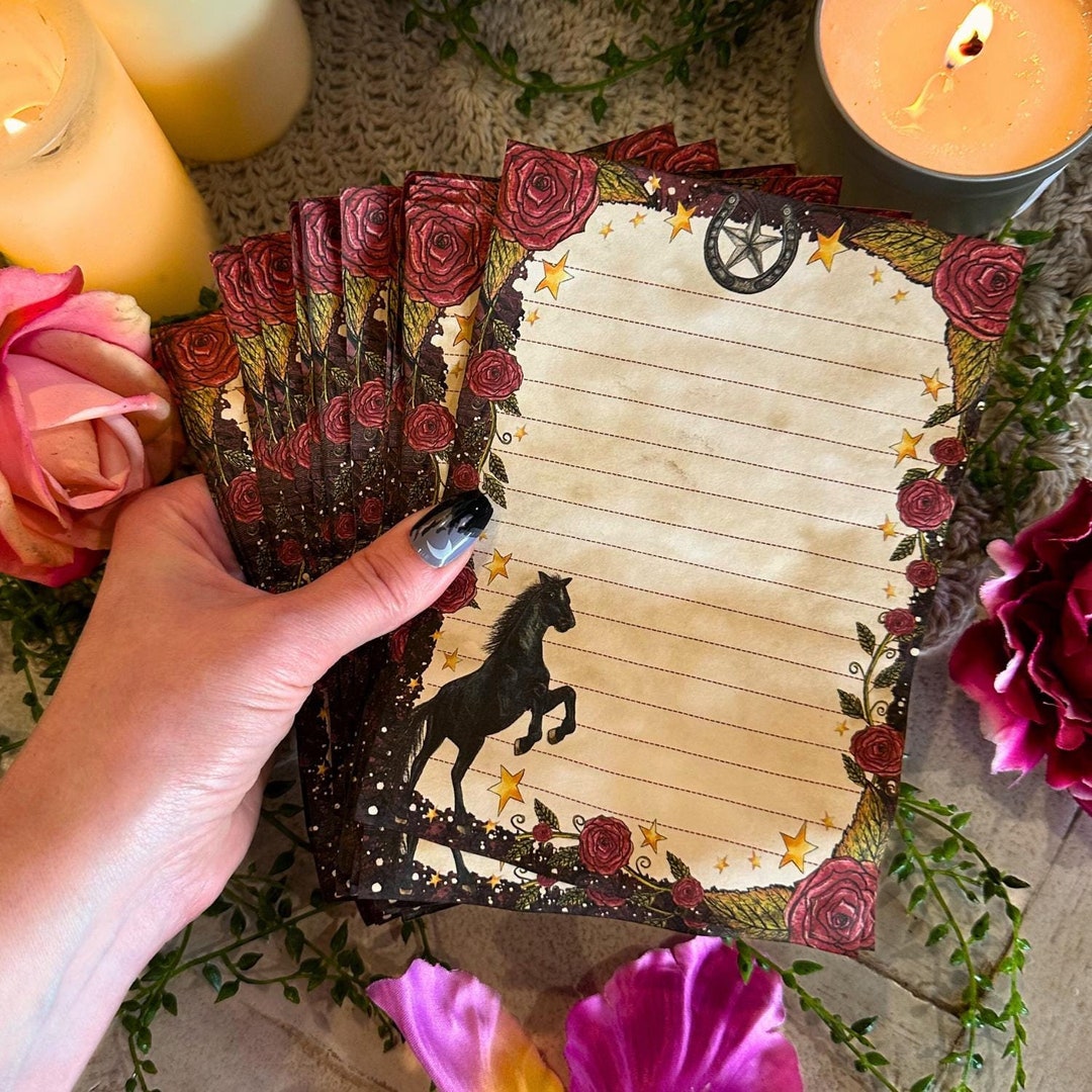 Handmade Dark Western Note Paper Set Featuring Black Horse, for ...