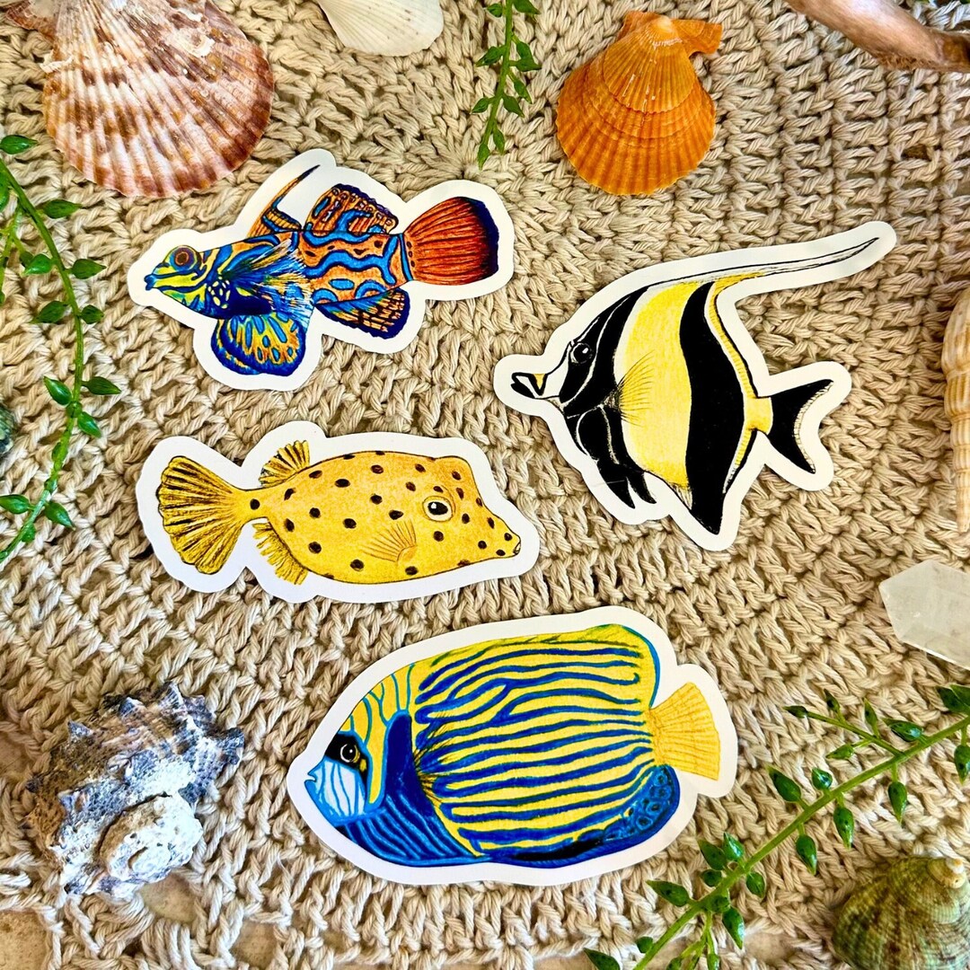 Handmade Aquarium Fish Sticker Pack, Set of 4 Glossy Waterproof Vinyl ...