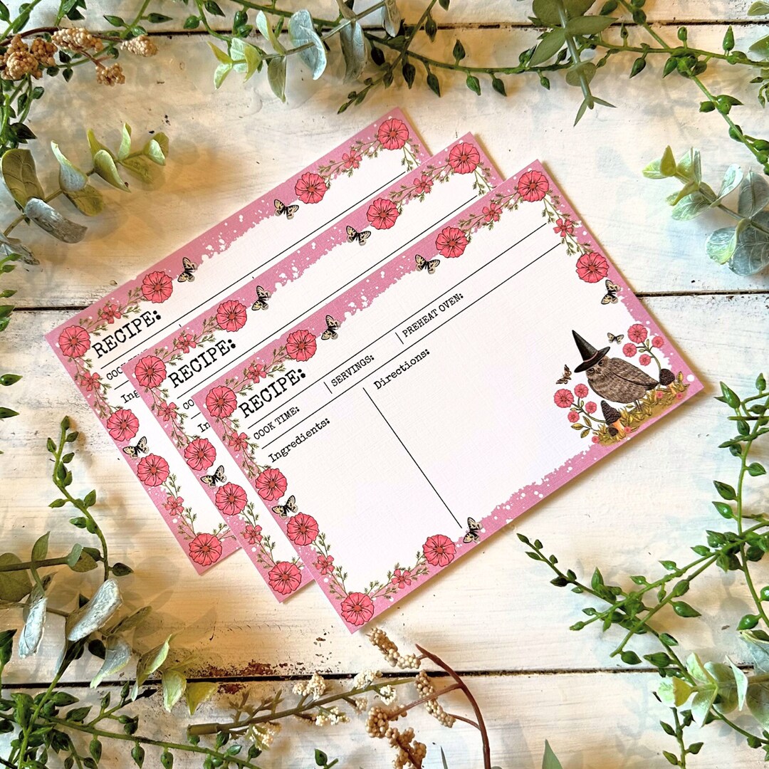 Pink Cottagecore Recipe Cards: Witchy Owl Design, Set of 10 - Etsy