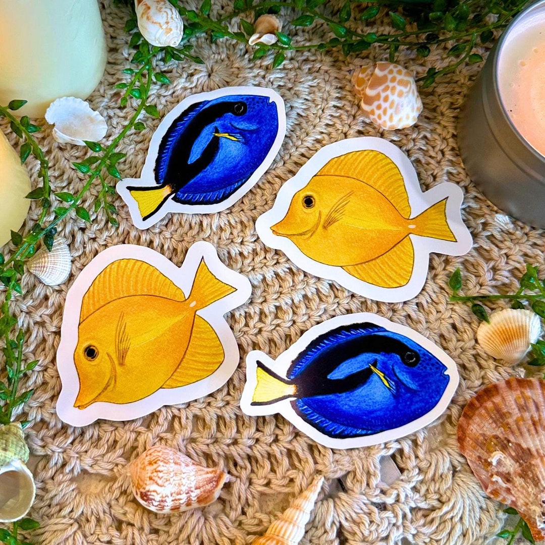 Handmade Tang Fish Sticker Pack, Set of 4 Glossy Waterproof Vinyl ...