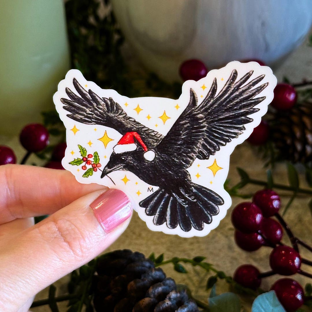 Handmade and Hand-illustrated Santa Raven Sticker: Witchy Christmas ...