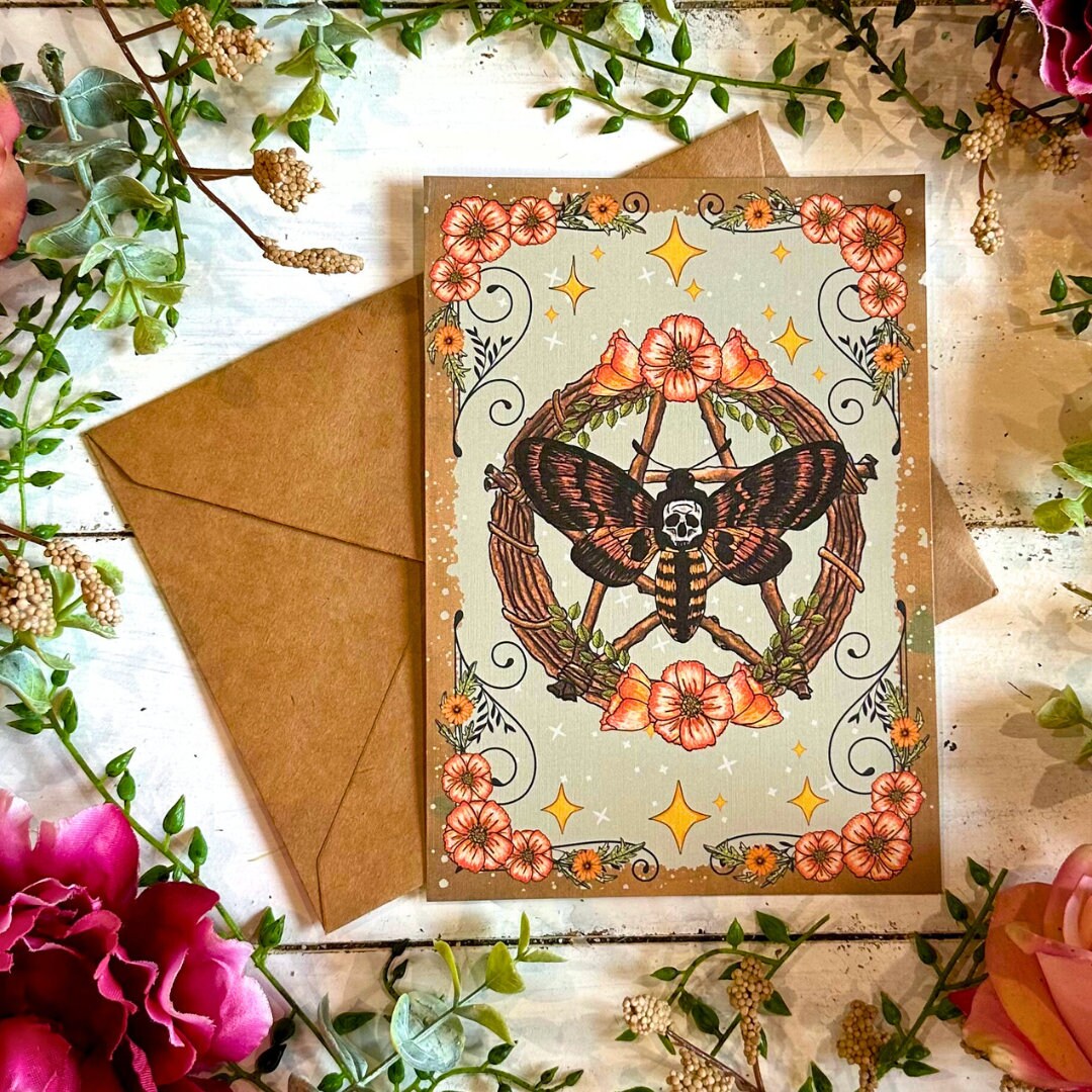 Handmade Witchy Death' Head Moth Greeting Card, Blank Inside, Gift for ...