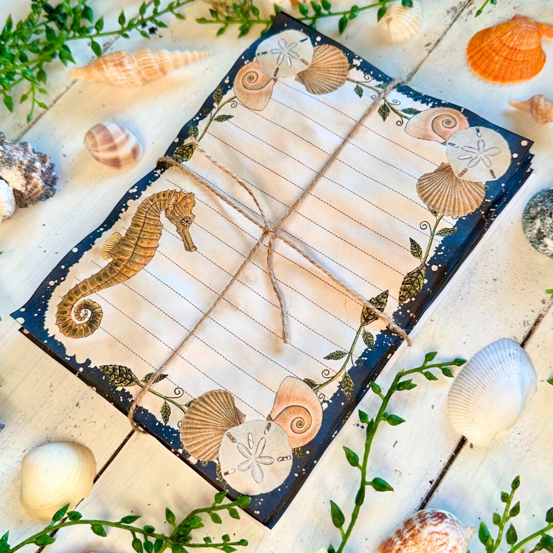 Handmade Stationery Set With Seahorse Design, Vintage Beach Aesthetic ...