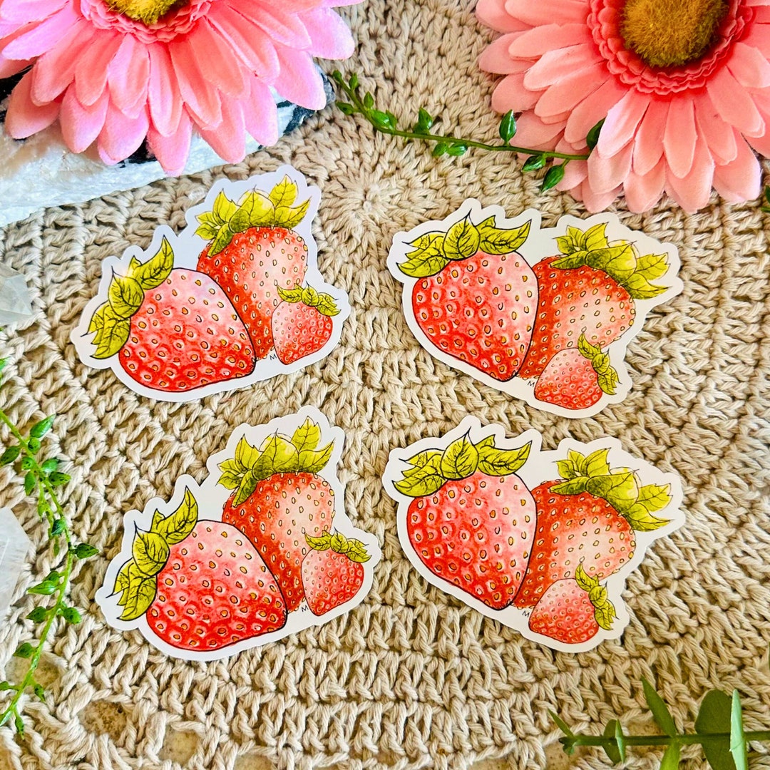 Cute Strawberries Sticker Pack, Glossy Vinyl Waterproof Material, Pack ...