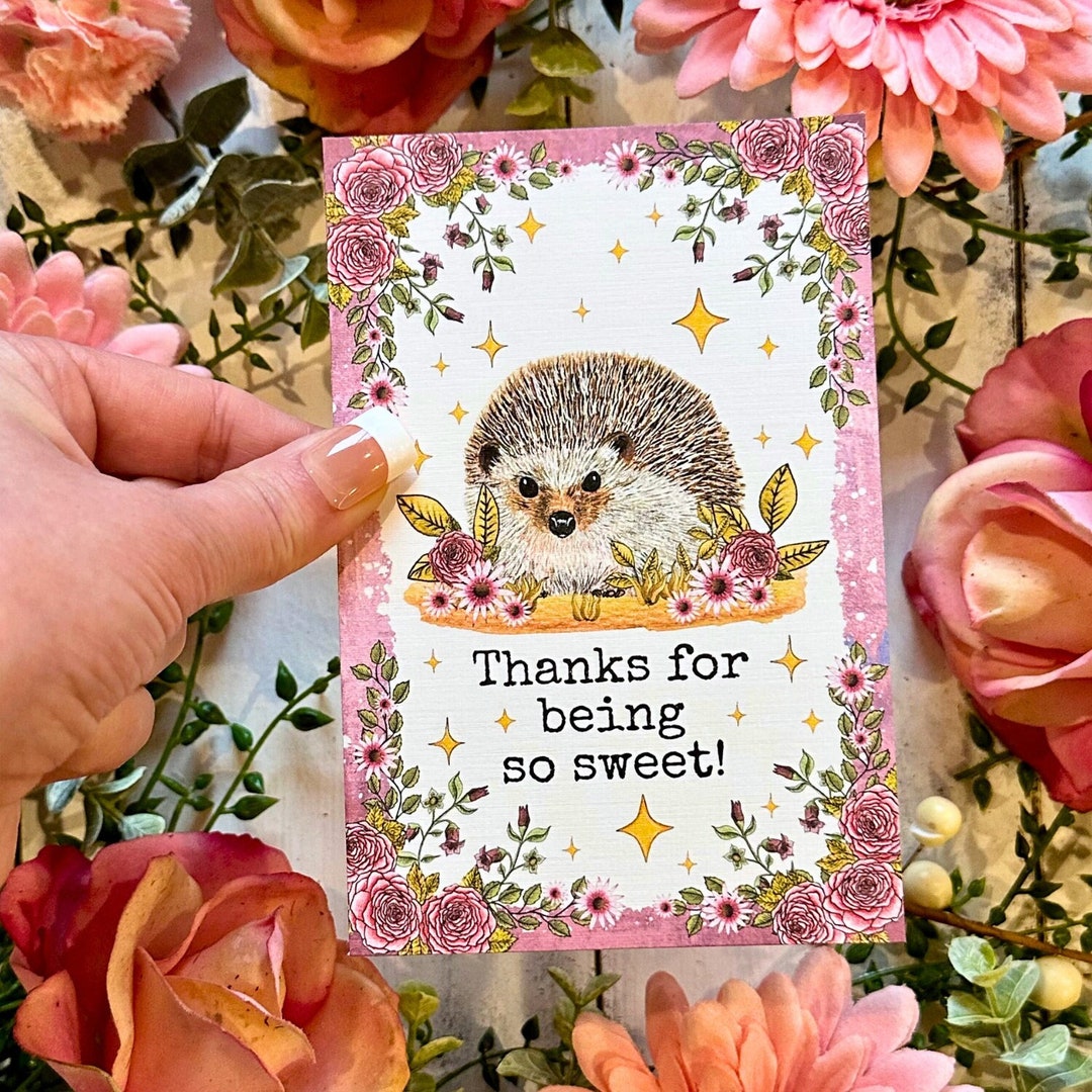 Cute Magical Hedgehog Thank You Card, Handmade, 4x6 Inch - Etsy
