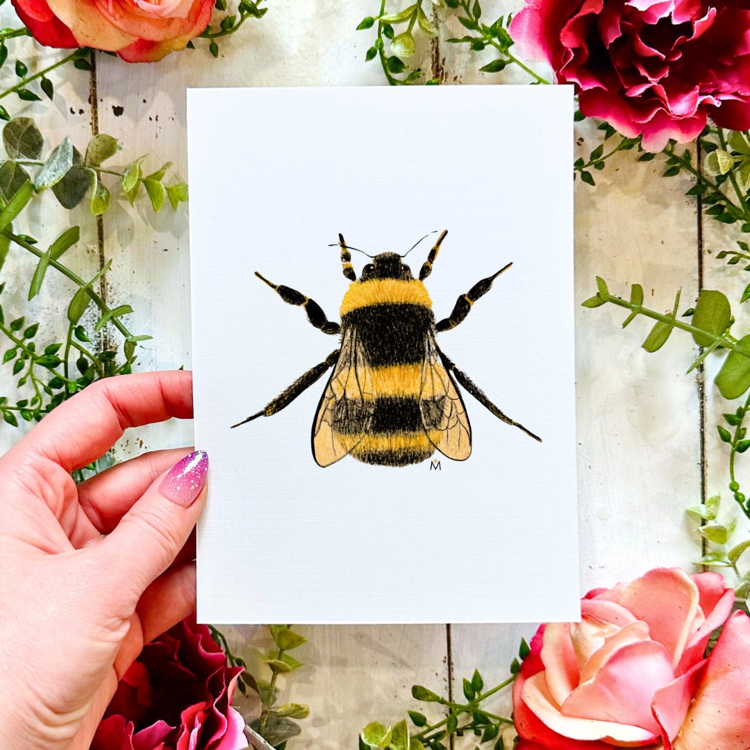 Cottagecore Bumble Bee Art Print: Hand-illustrated Watercolor - Etsy