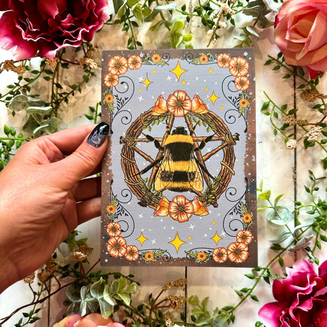 Handmade Witchy Bee Greeting Card, Blank Inside, Gift for Pagan or ...