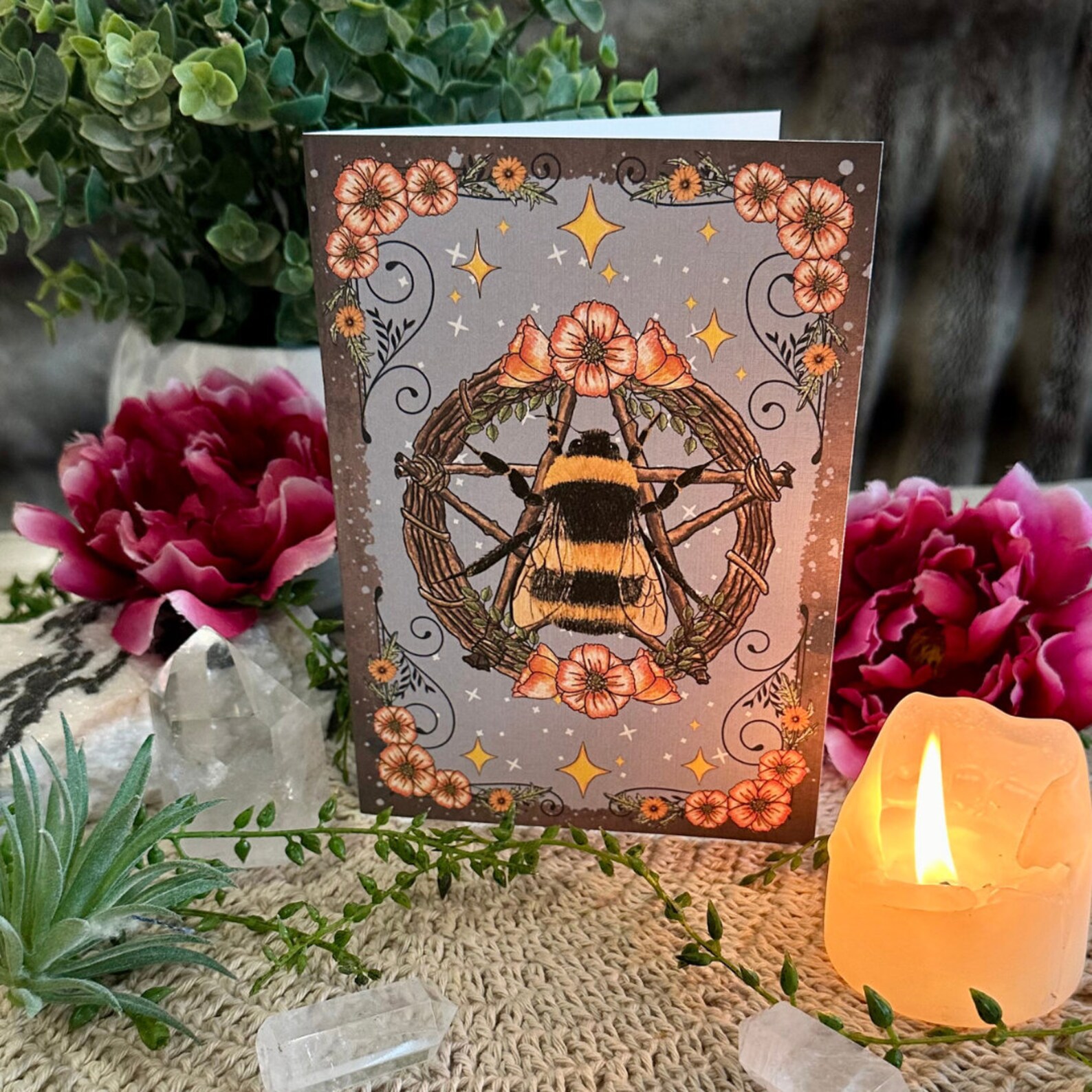 Handmade Witchy Bee Greeting Card, Blank Inside, Gift for Pagan or ...