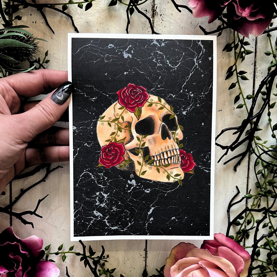 Skull & Roses Gothic Art Print: Macabre Wall Decor - Etsy