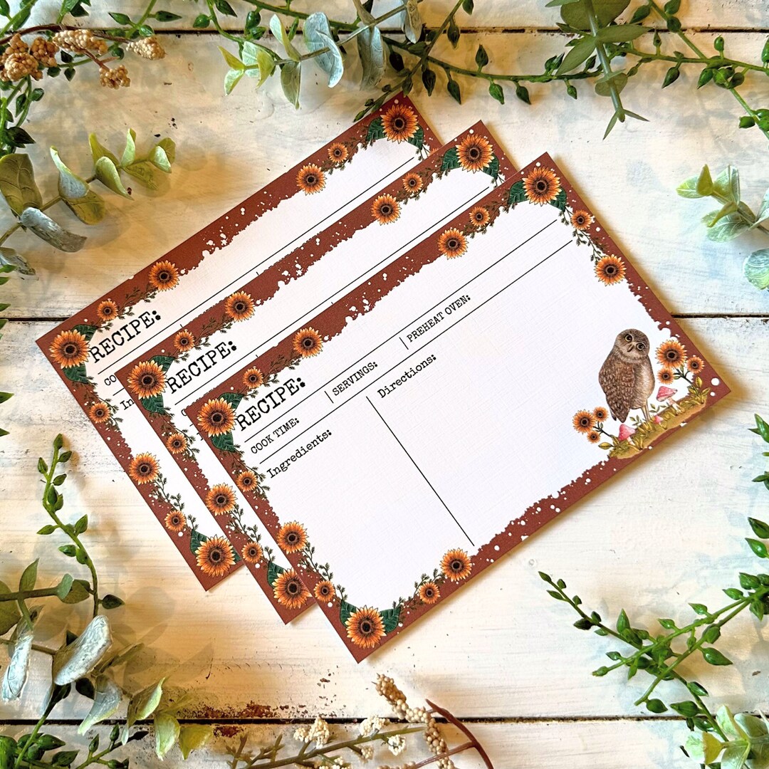 Cottagecore Recipe Cards: Owl Design, Hand-illustrated (set of 10) - Etsy