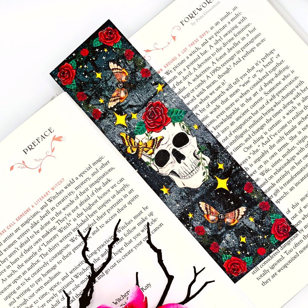 Halloween Bookmark With Spooky Skull, Handmade, With or Without Black ...