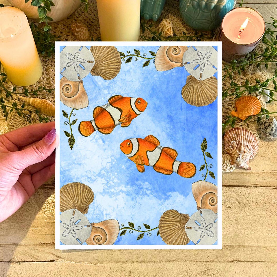 Handmade & Hand-illustrated Clownfish Art Print, for Reef Keepers and ...