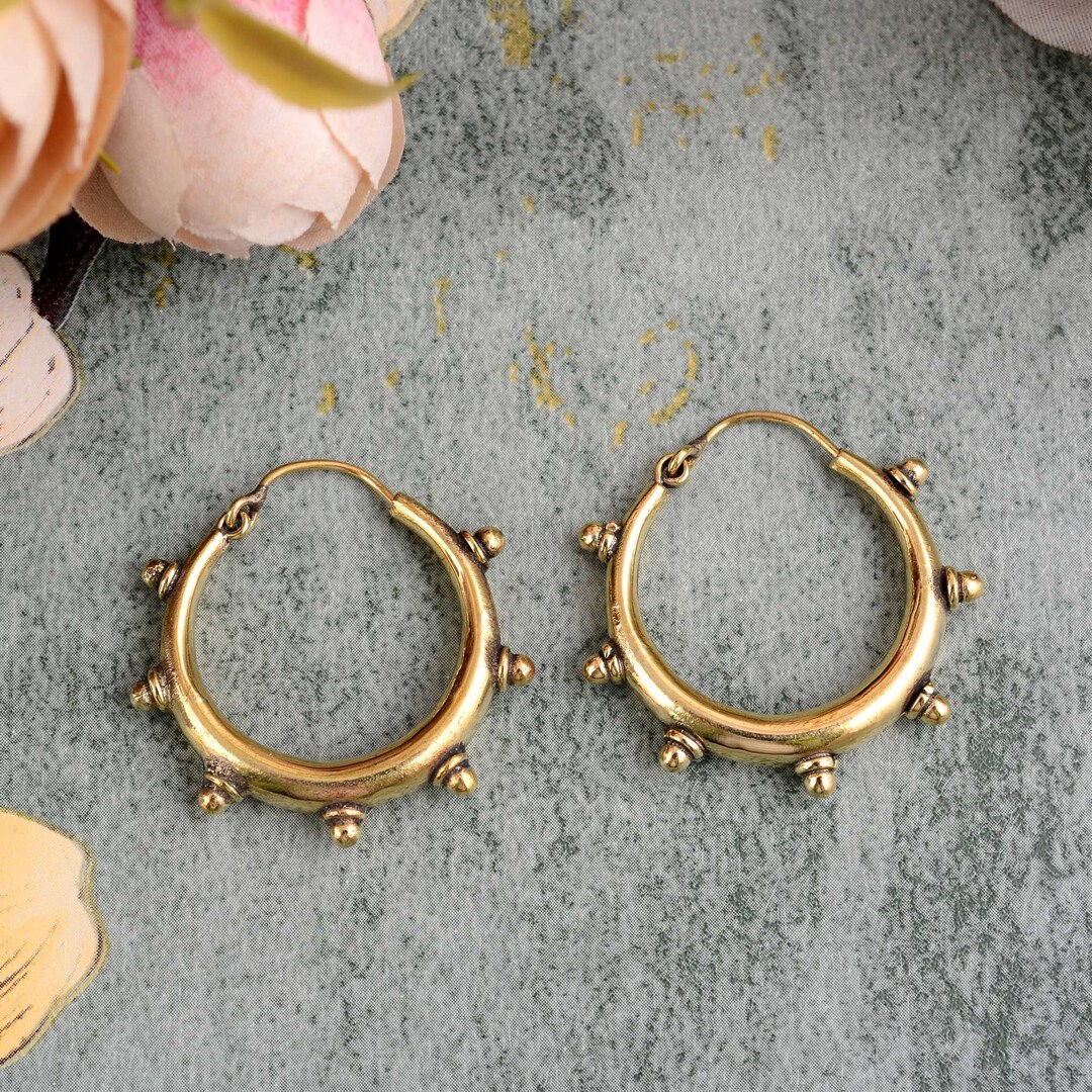Tribal Bali Huggie Hoop ,chunky Gold Hoops Ethnic Boho Chic Rustic Psy ...