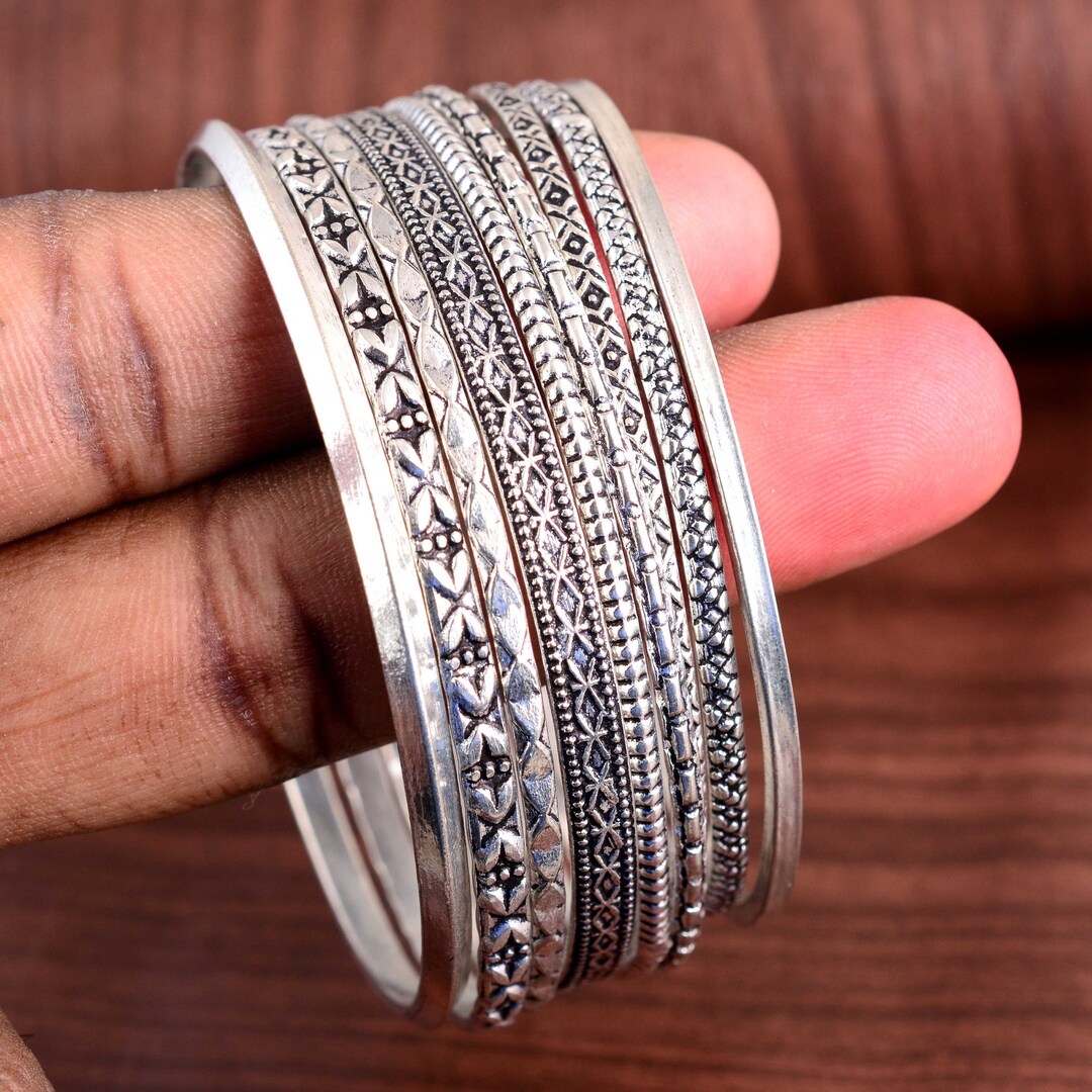 Mix Bangle Silver Stacking Bangles, Set of 8 Stacking Bracelets ...