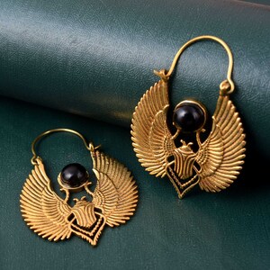 Black Onyx Scarab Earrings, Onyx Earring, Insect Jewelry, Brass ...