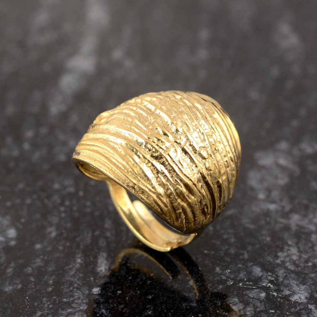 Big Curved Line Ring , Dome Ring, Hammered Ring , Large Ring , Handmade ...