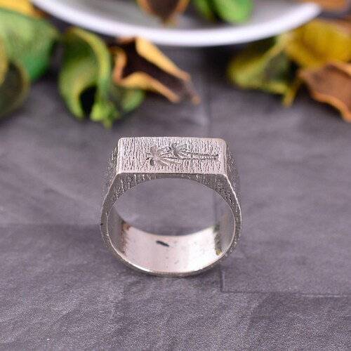 Brushed BRASS Men's PALM TREE Engraved Ring Personalized | Etsy