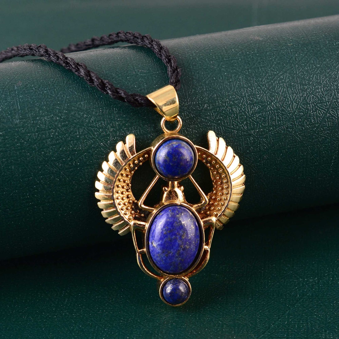 Golden Scarab Necklace /lapis Lazuli Scarab Pendent / Talisman Jewelry ...