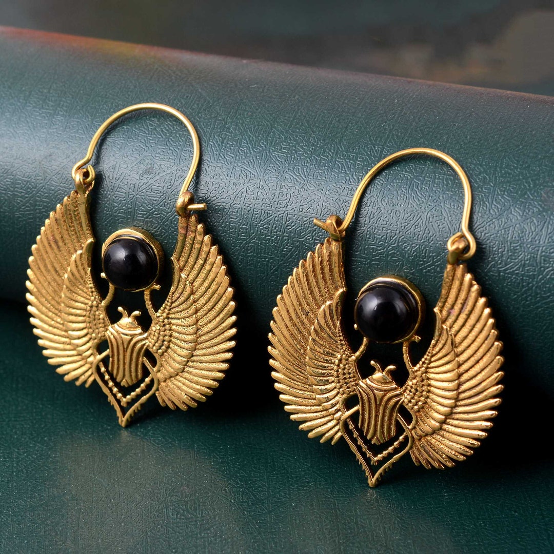 Black Onyx Scarab Earrings, Onyx Earring, Insect Jewelry, Brass ...