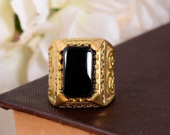 Black Square Stone Ring - Etsy
