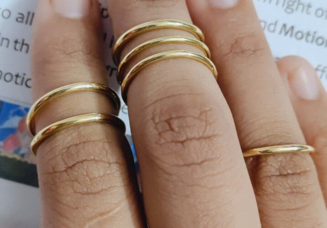 2 Mm Gold Stacking Rings, Above the Knuckle Rings, Gold Midi Ring ...