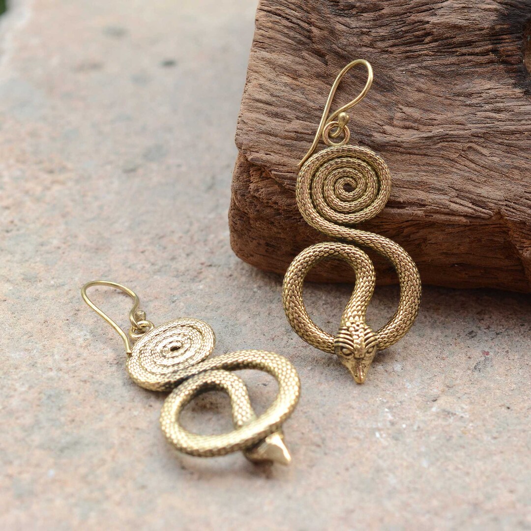 Round Spiral Snake Tribal Scroll Whimsical Gold Tone Brass - Etsy