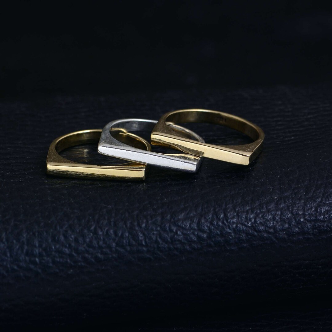 Square Ring, Set of Two Ring, Stacking Ring Set, Minimalist Jewelry ...