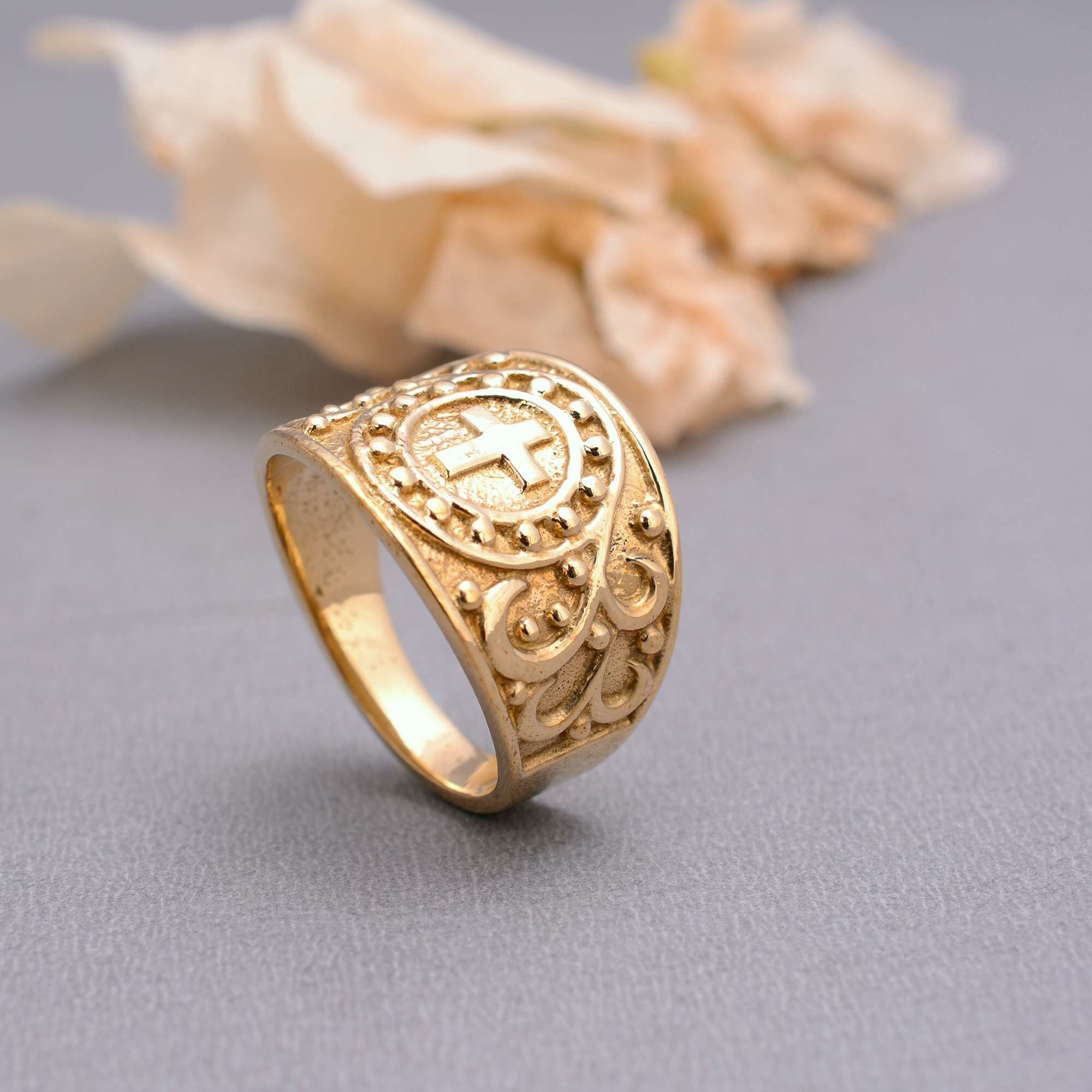Vintage Cross Ring Stacking Ring Jesus Ring Gold Cross | Etsy