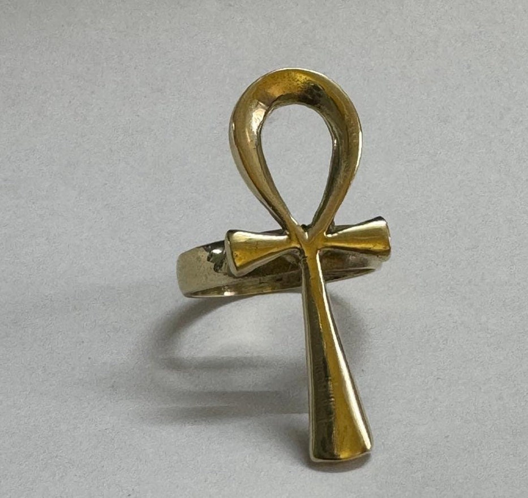 Gold Ankh Ring, Egyptian Ankh Cross Ring, Key of Life Ring, Design ...