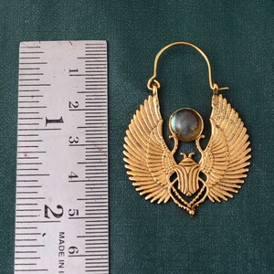 Scarab Earrings, Scarab Stone Earrings, Labradorite Stone, Golden ...