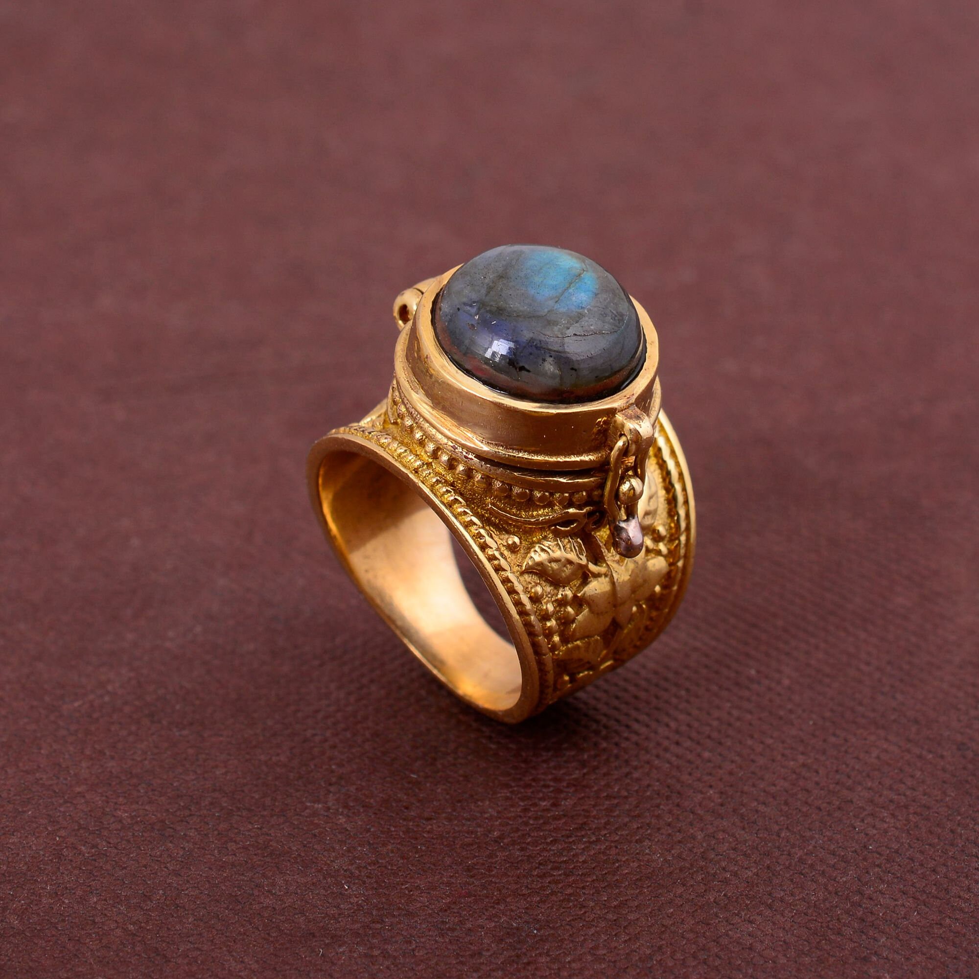 Labradorite Poison Ring Desinger Box Ring Handmade - Etsy