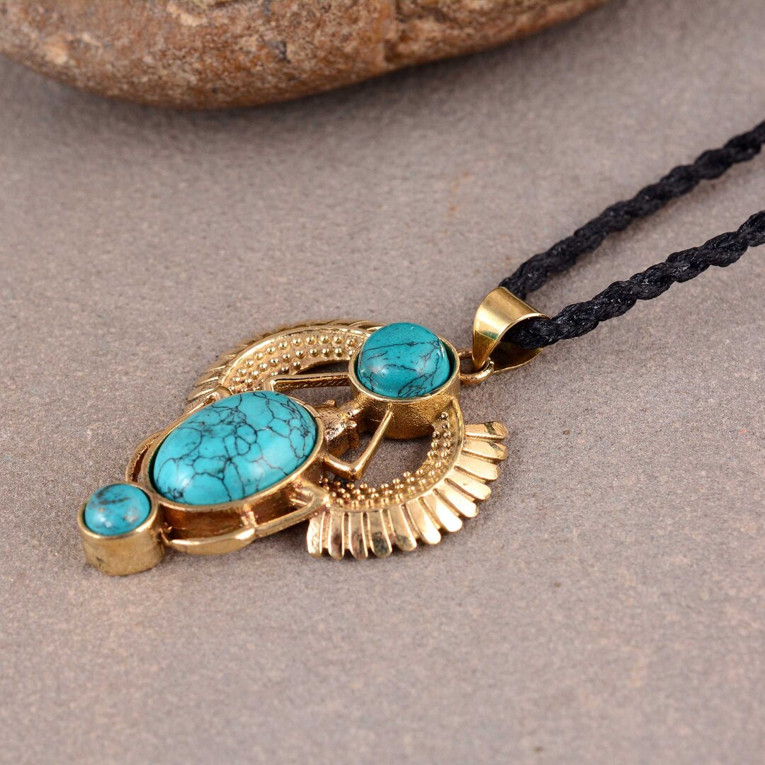 Golden Scarab Necklace / Turquoise Scarab Pendent / Talisman Jewelry ...