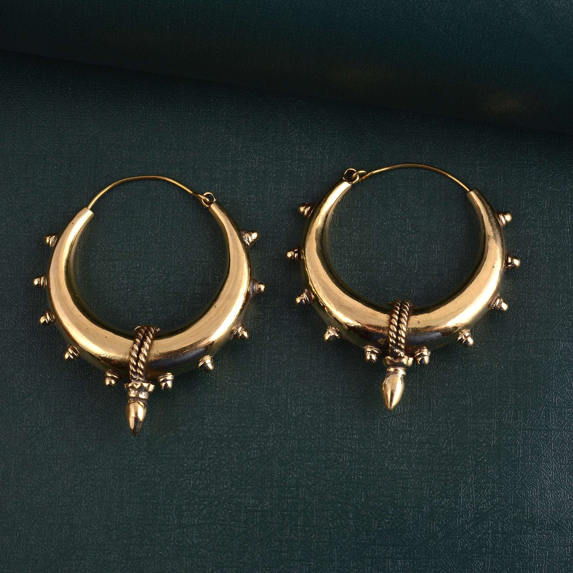 Big Tribal Spike Huggie Hoop chunky Gold Hoops Ethnic Boho - Etsy