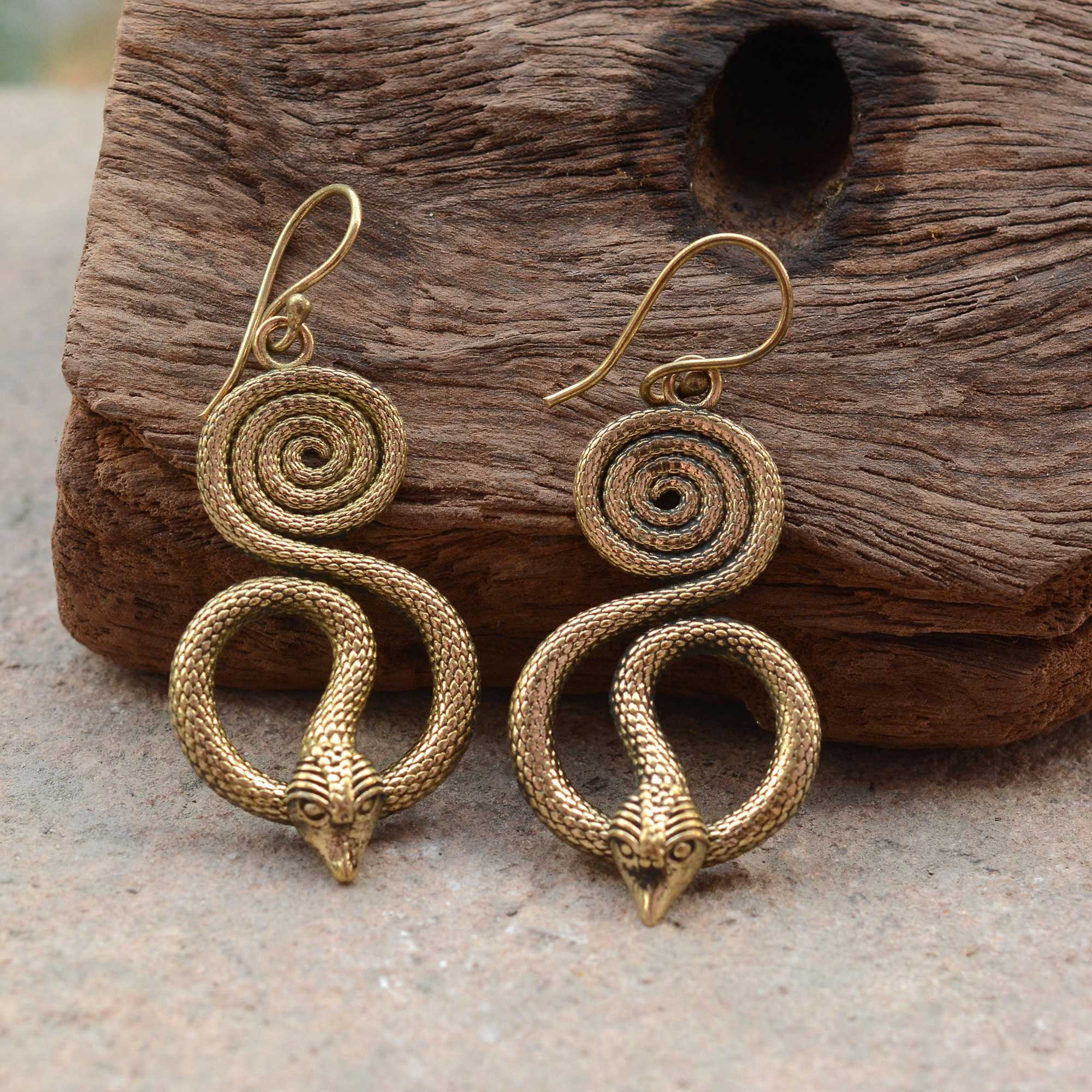 Round Spiral Snake Tribal Scroll Whimsical Gold Tone Brass - Etsy