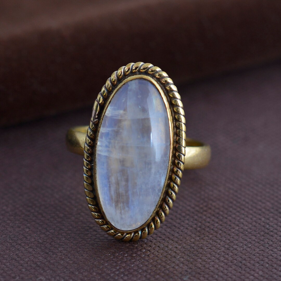 Echter Mondstein Ring, Mondstein Messing Ring, handgemachter Mondstein ...