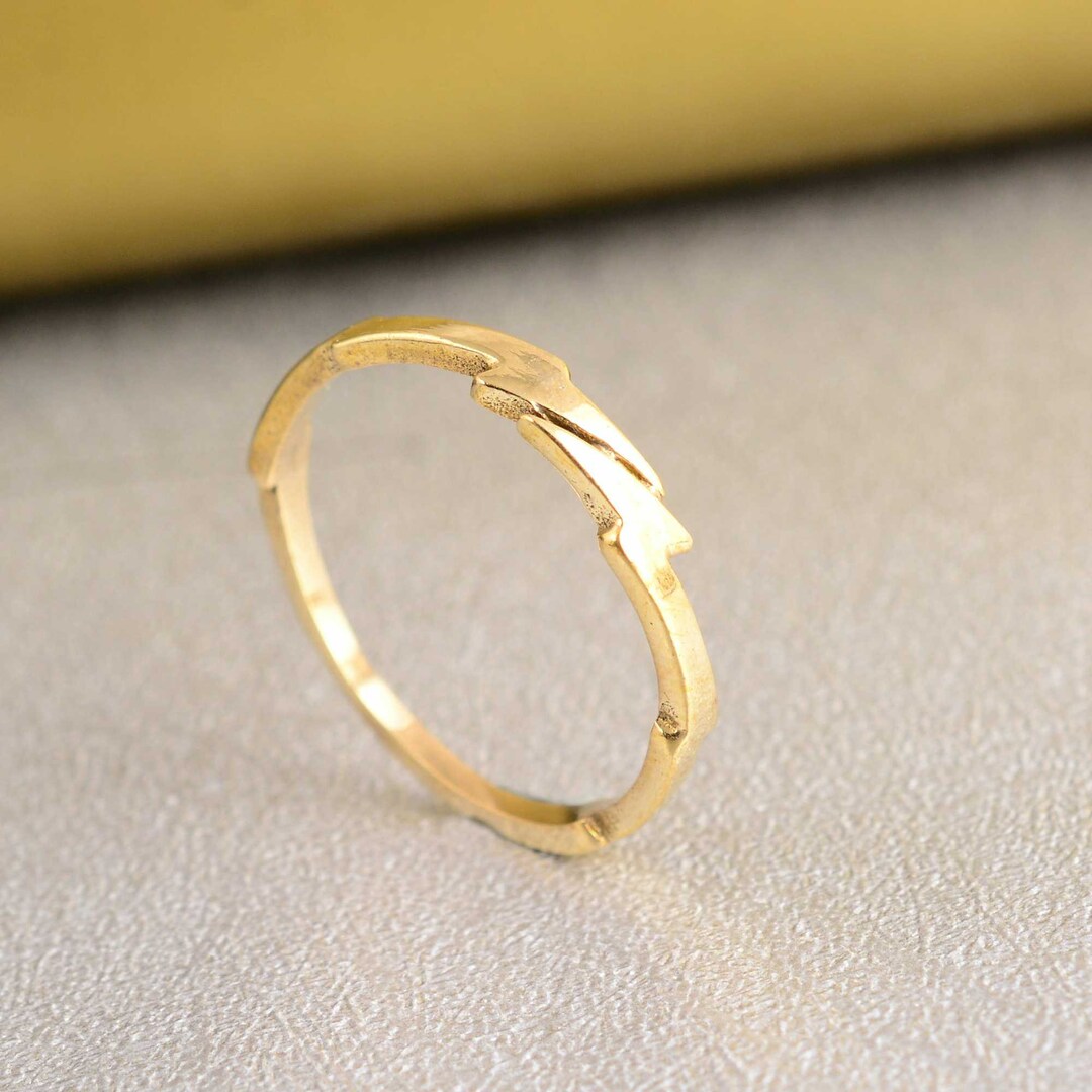 Lightning Bolt Ring, Stackable Ring, Minimalist Ring, Thin Gold Ring, Dainty Ring, Stacking Ring ...
