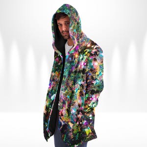 Rave Cloak With Hood Festival Jacket Cape Psychedelic Rainbow Rave Coat ...