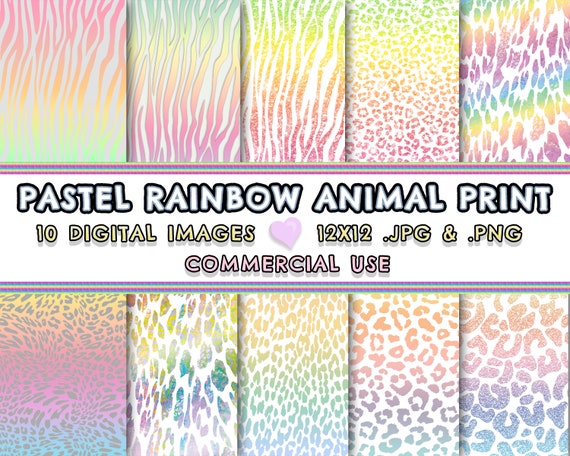 Leopard Pastel Rainbow Animal Print Digital Paper Leopard | Etsy