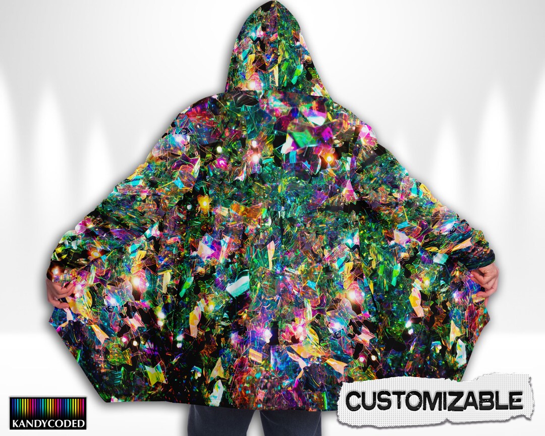 Rave Cloak With Hood Festival Jacket Cape Psychedelic Rainbow Rave Coat ...
