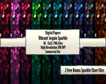 Glam Glitter Digital Paper, 20 Sequin Texture Papers, Shiny Rainbow ...