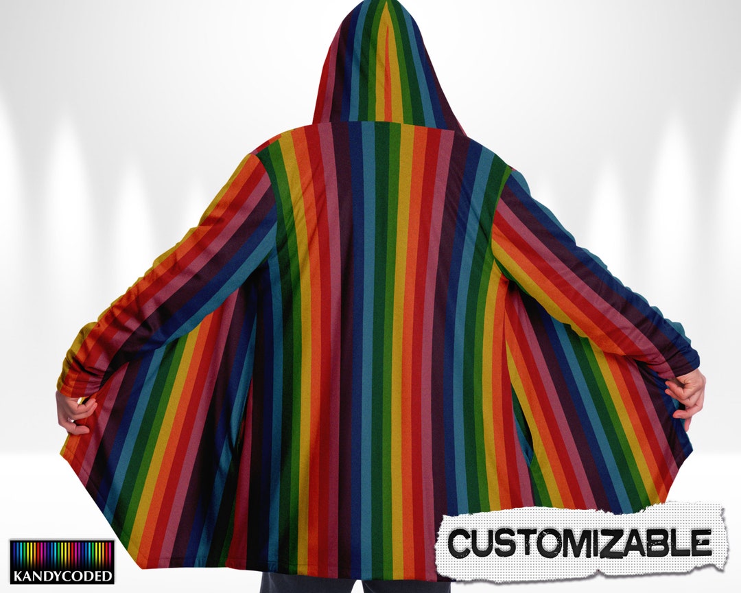 Rave Cloak Rainbow Custom Festival EDM Cape Sherpa Lined Hooded Jacket ...