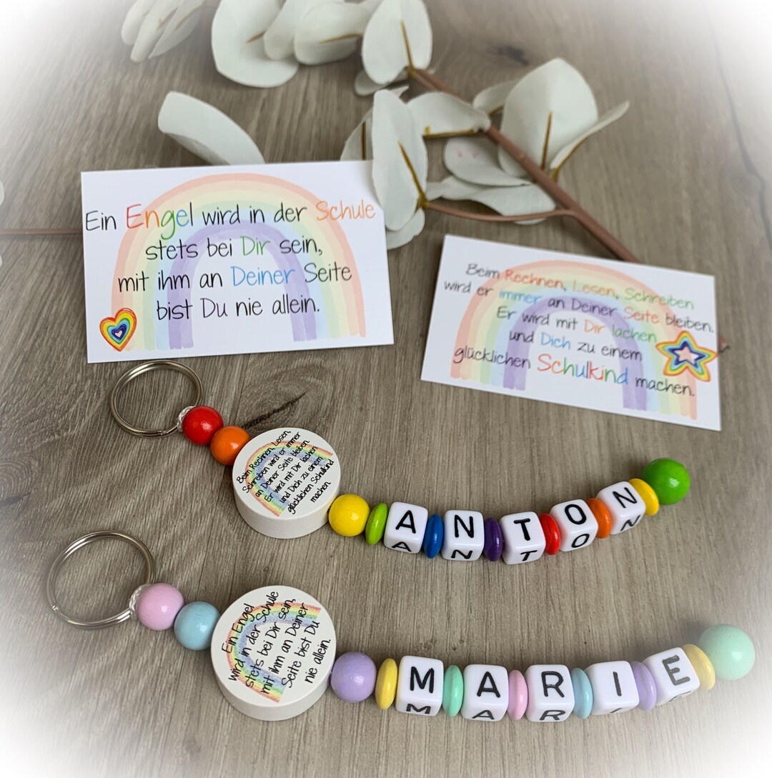 Schlüsselanhänger zur Einschulung Schutzengel für Jungs & Mädchen mit Name Mutmacher zur ...