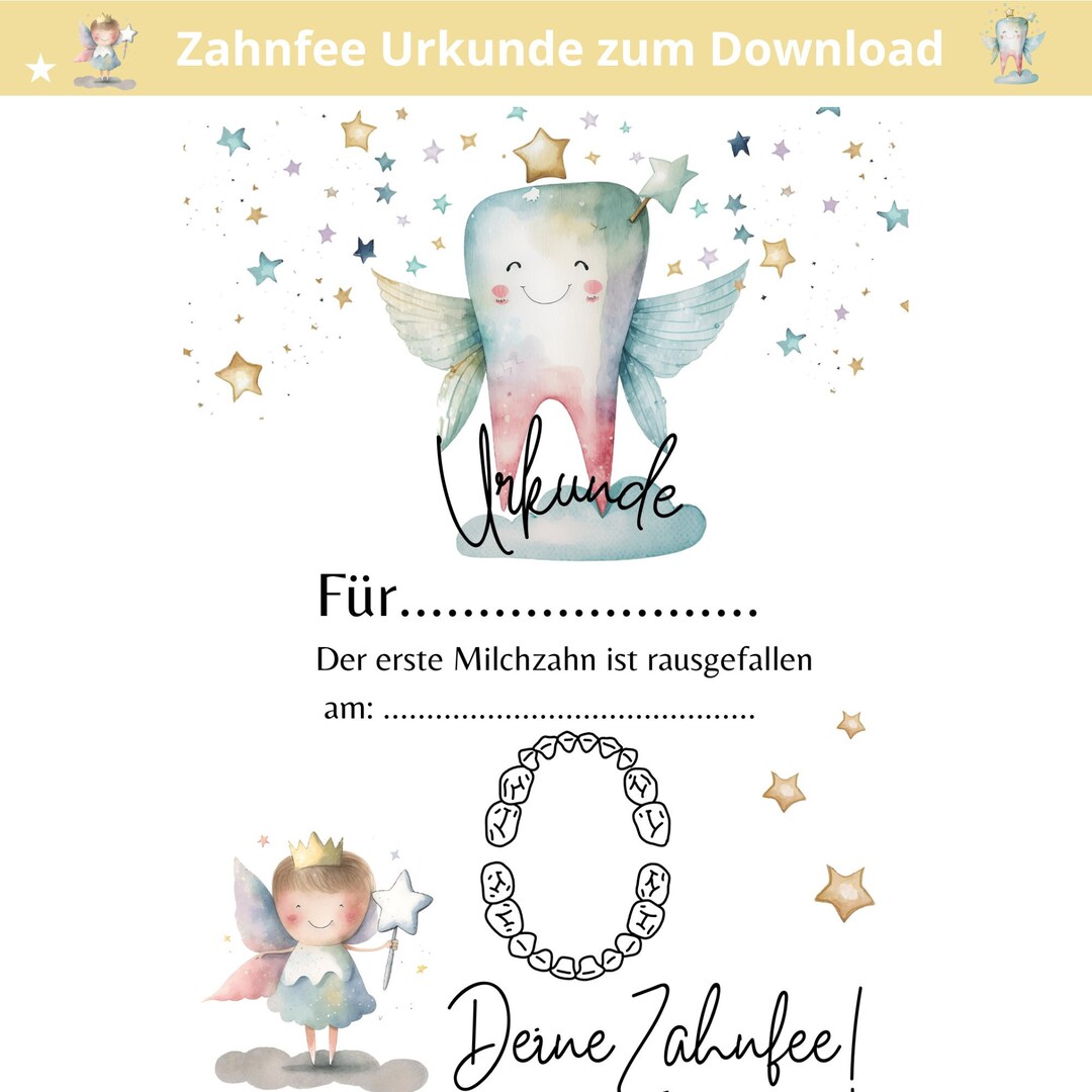 Zahnfee Urkunde Als PDF Download Zahnfee Geschenk Urkunde - Etsy