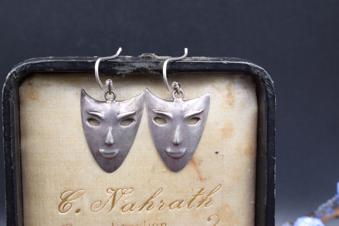 Theater Comedy and Tragedy Masks Earrings, Theater Mask Silver Earrings ...