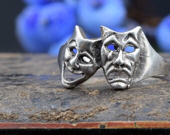 Duel Faced Theater Mask Ring for Men, Theater Comedy and Tragedy Masks ...
