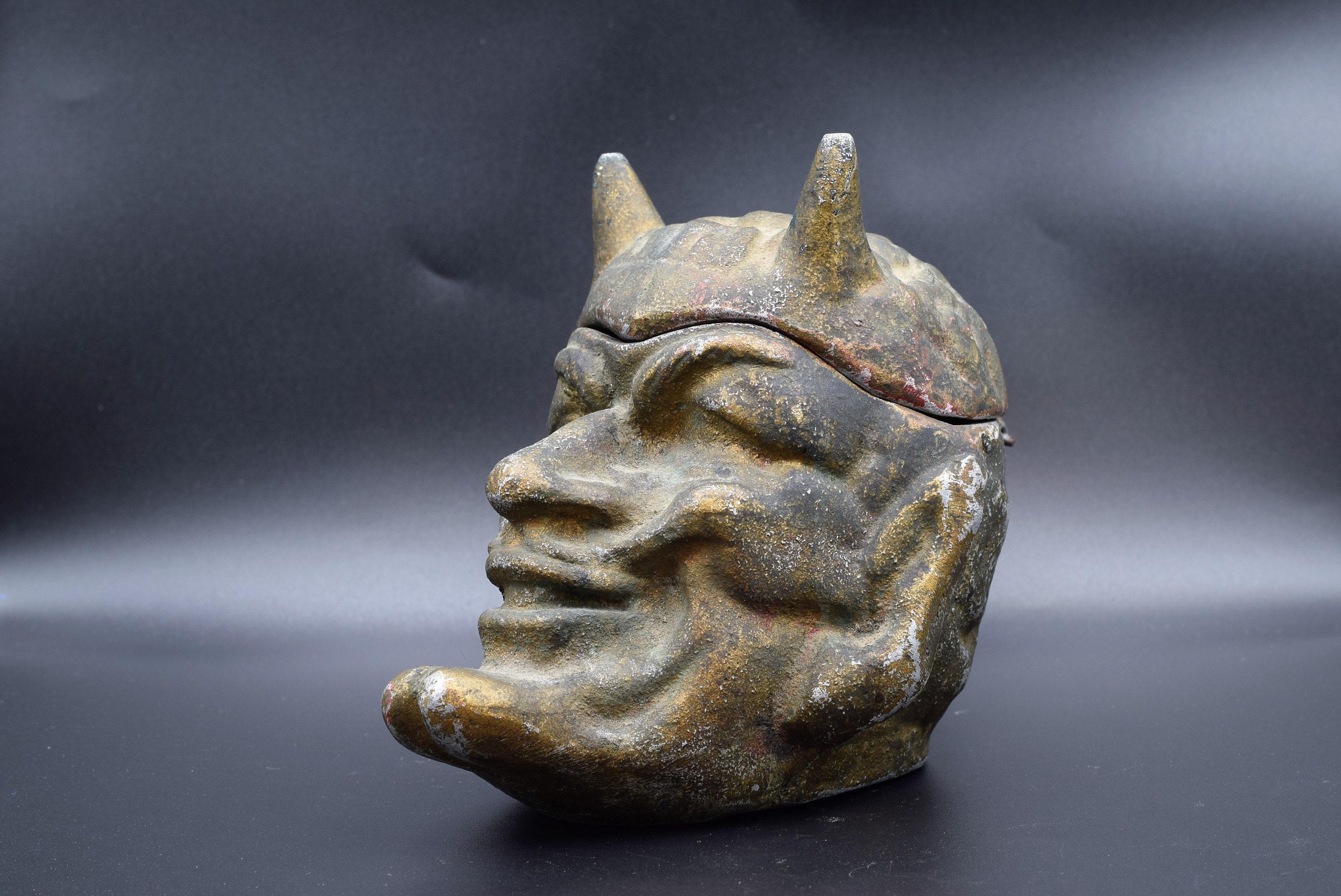 ANTIQUE Ashtray, Box Case Devil, Satan Figure, Demon, Vintage Skull ...