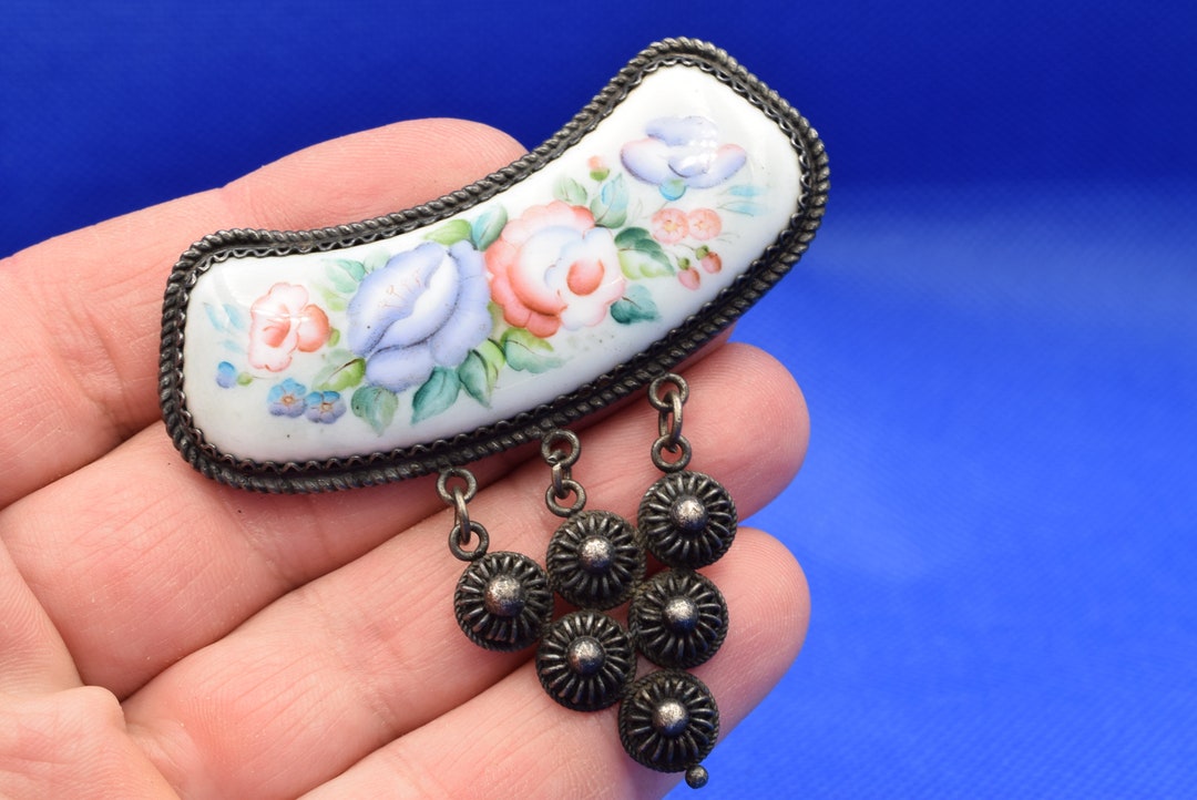 Large Vintage Ukraine Hand Painted Finift Enamel Roses Floral Ornate ...