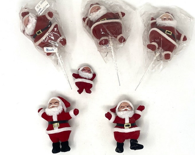 Vintage Set of 5 Flocked Plastic Dancing Santa Blow Mold Ornaments NOS ...