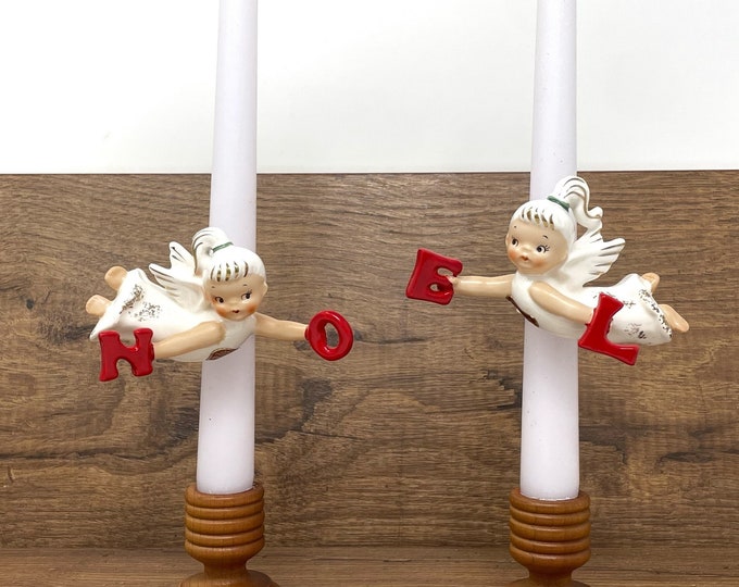 Vintage EXCELLENT Lefton Ceramic Flying Angel NOEL Candle Climber Ring ...