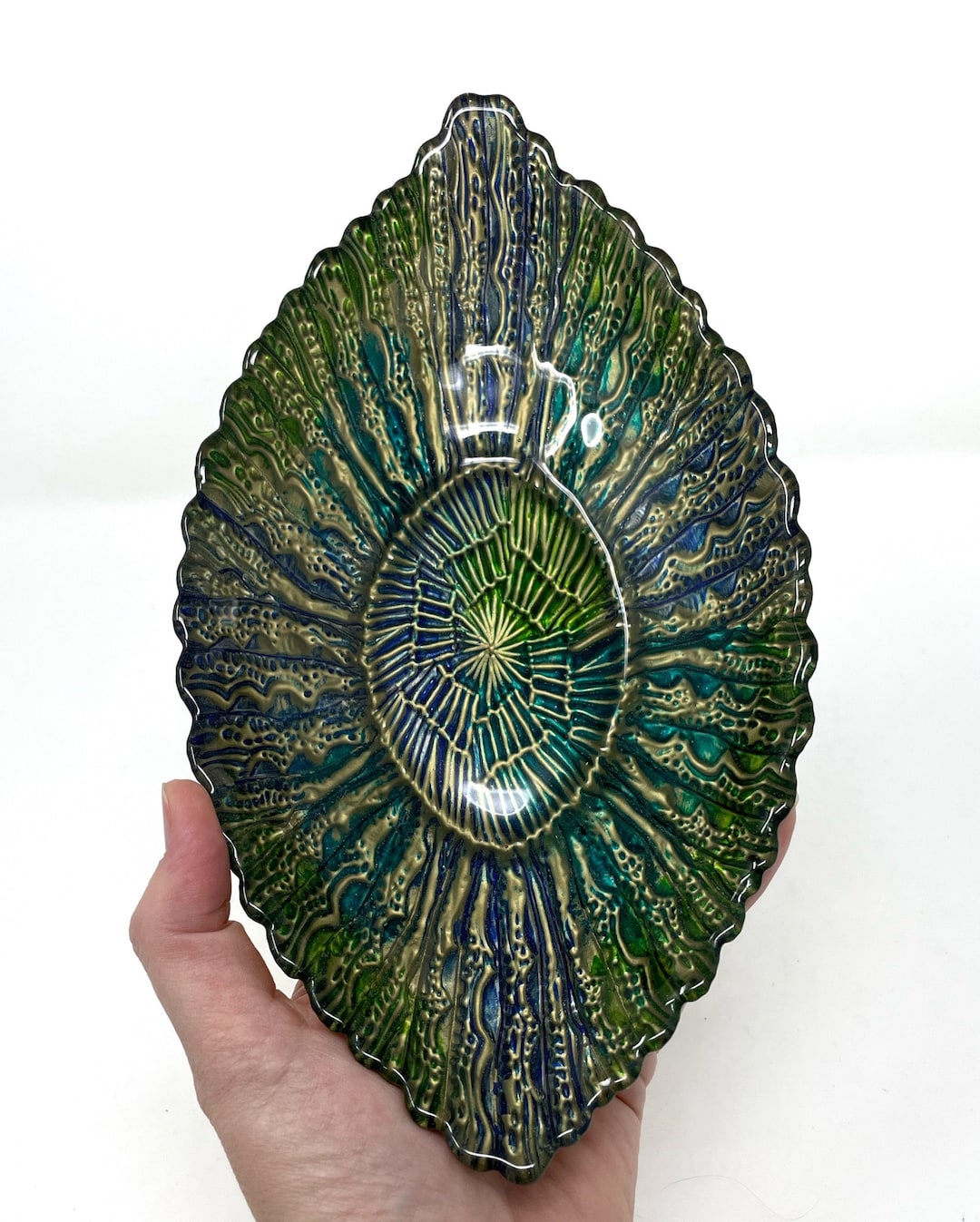 Antique Rare and Unique Peacock Green and Blue Goofus Glass Oval Dish ...